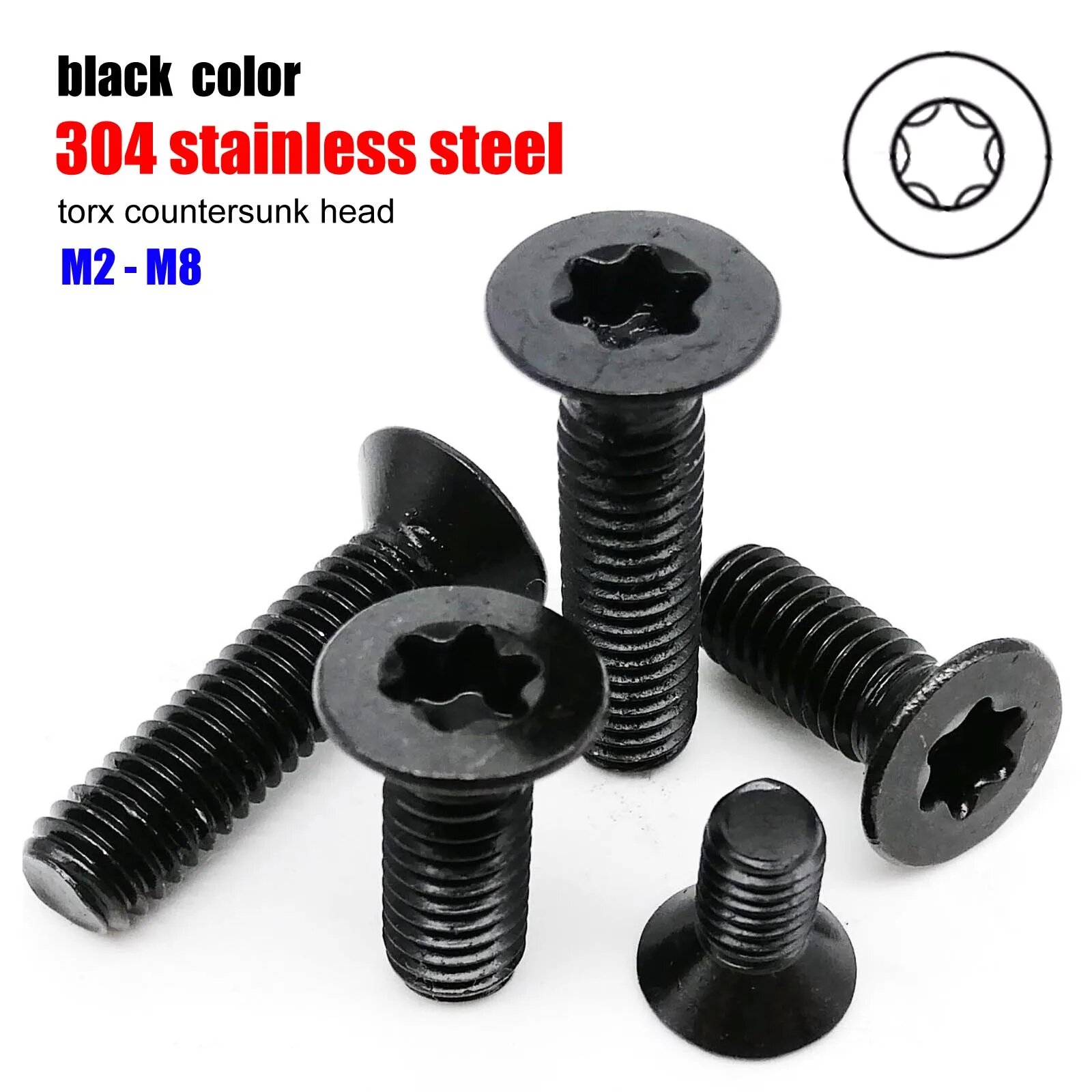 Шестилопастные винты HZYUEGOU черные из нержавеющей стали M2-M8 50pcs M3, 30mm