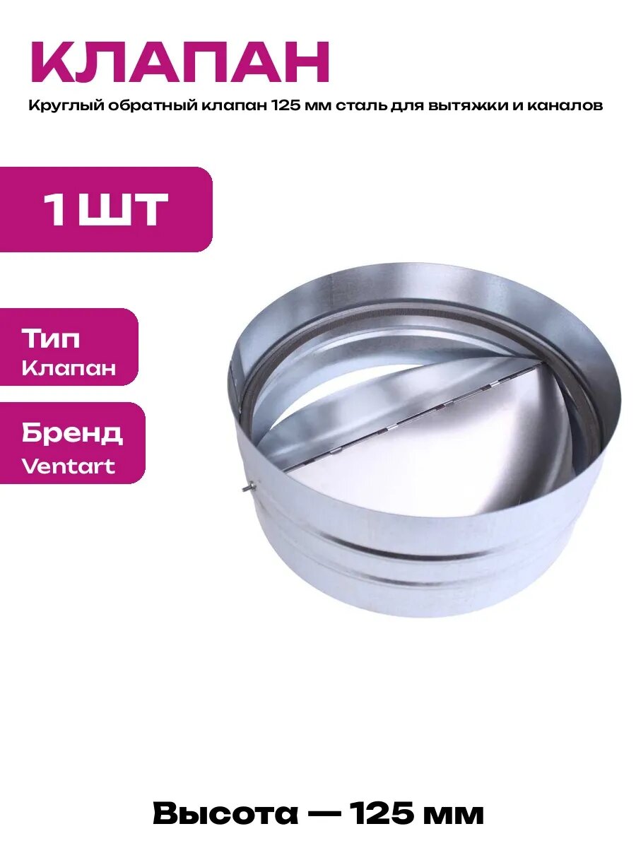 Вентиляционный клапан обратный RSK 125 сталь серого цвета мм