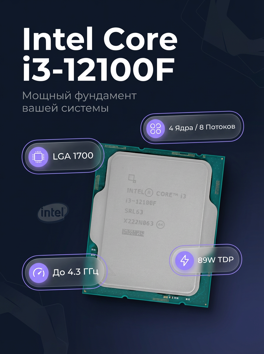 Intel Core i3-12100F 3.3 GHz/4PC/SVGA No iGPU/5+12Mb/89W/16 GT/s LGA1700