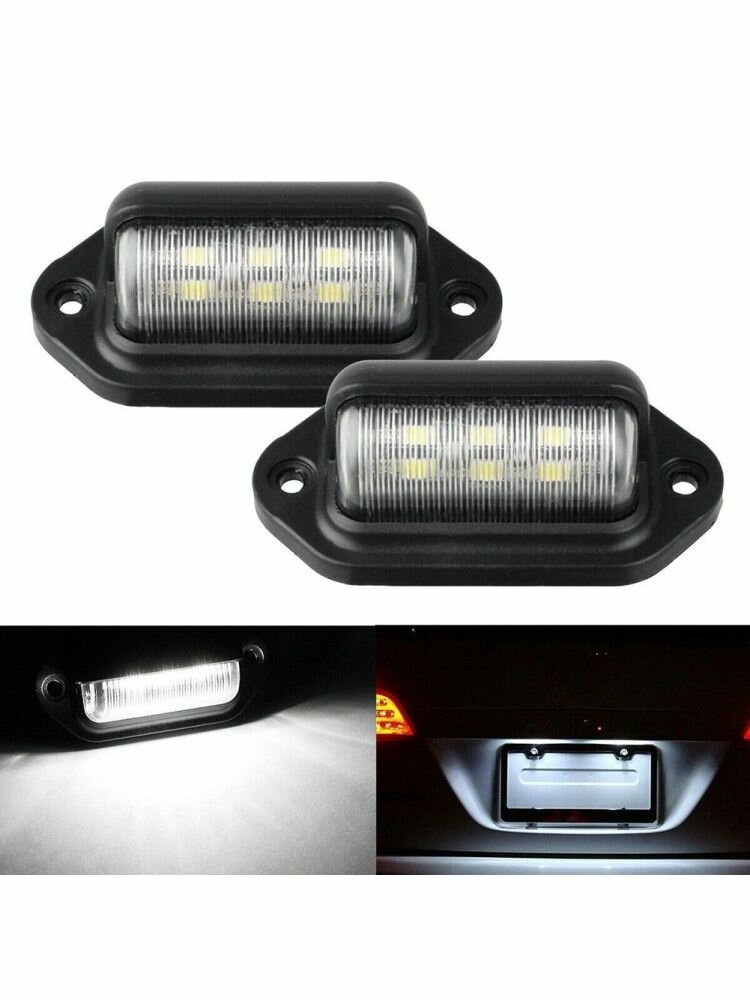 Фонари номерного знака с 6 светодиодами 12-24В, для задней части автомобиля, подсветка номера, подходит для большинства моделей