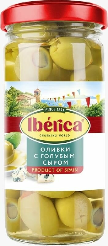 Оливки IBERICA с голубым сыром /стекло/ 235г