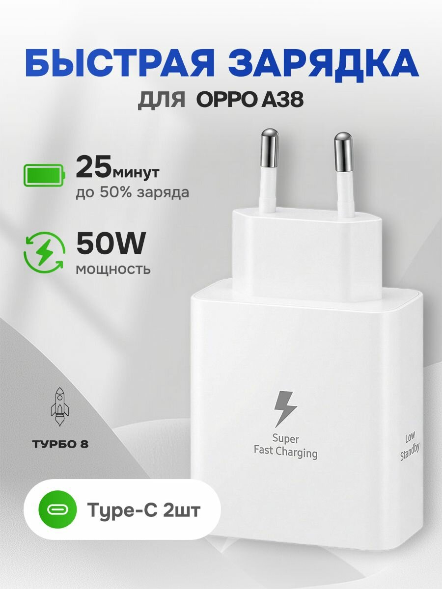 Зарядное устройство для телефона OPPO A38 (оппо А38) / Быстрая зарядка Type C / блок два порта 50W 25W