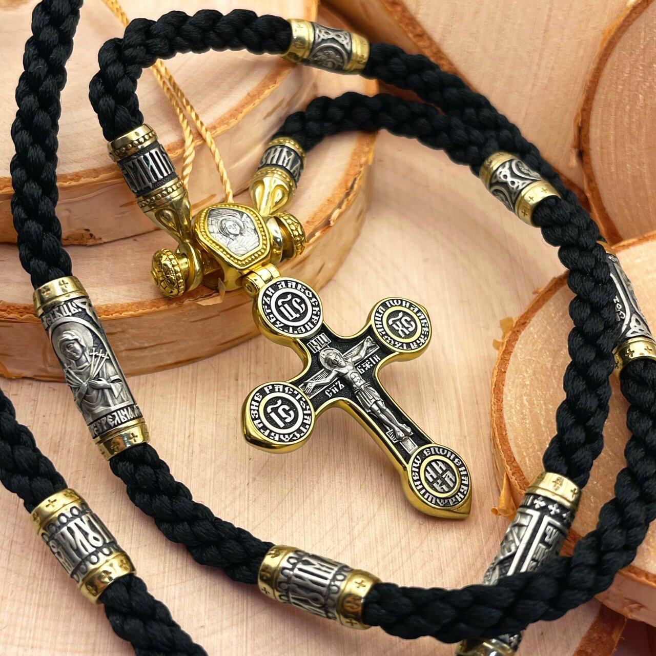 Крестик, серебро, 925 проба, чернение, золочение, оксидирование