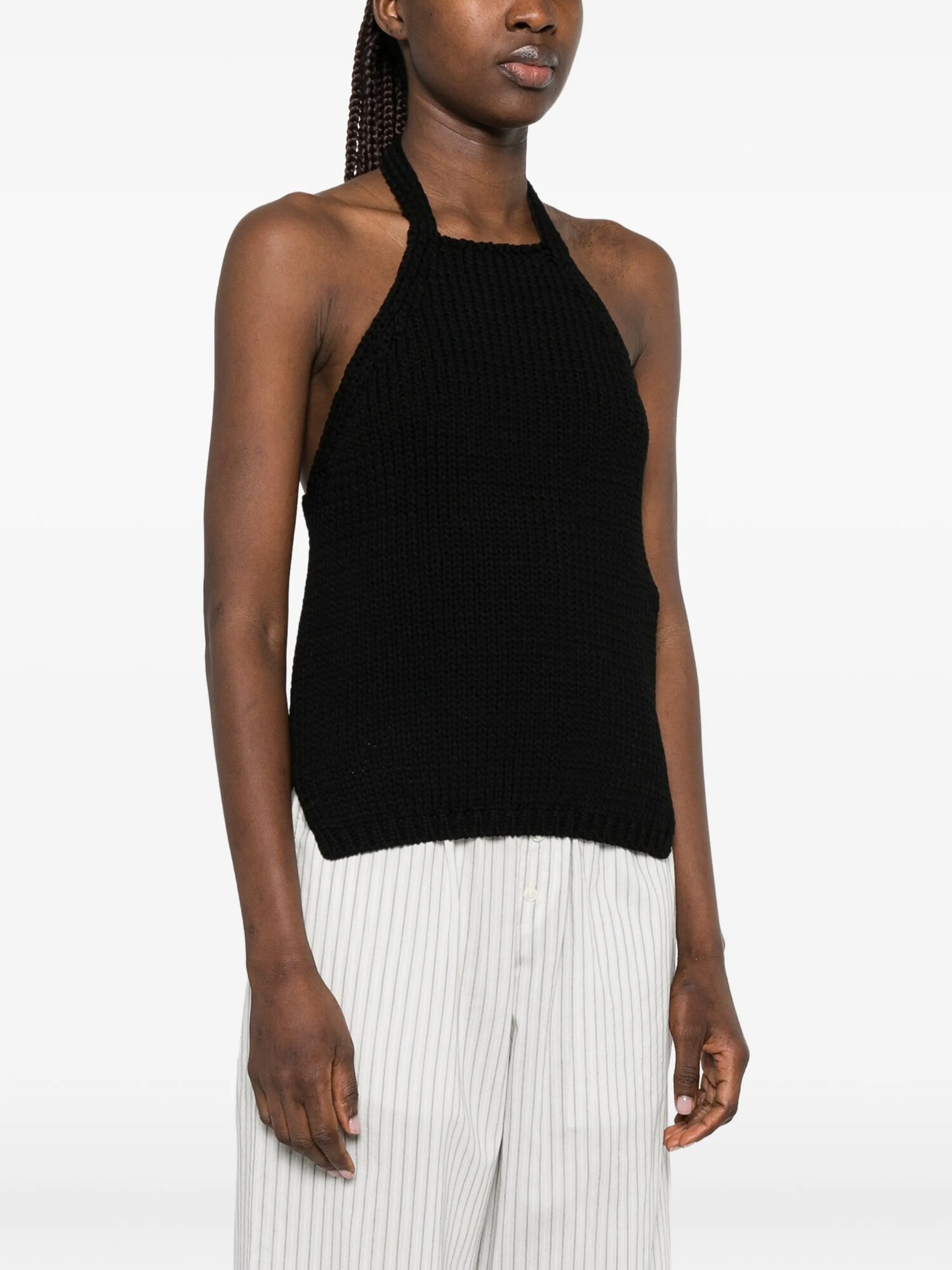 Топ ROHE Chunky-knit halter top, размер 34, black/black — фото 1