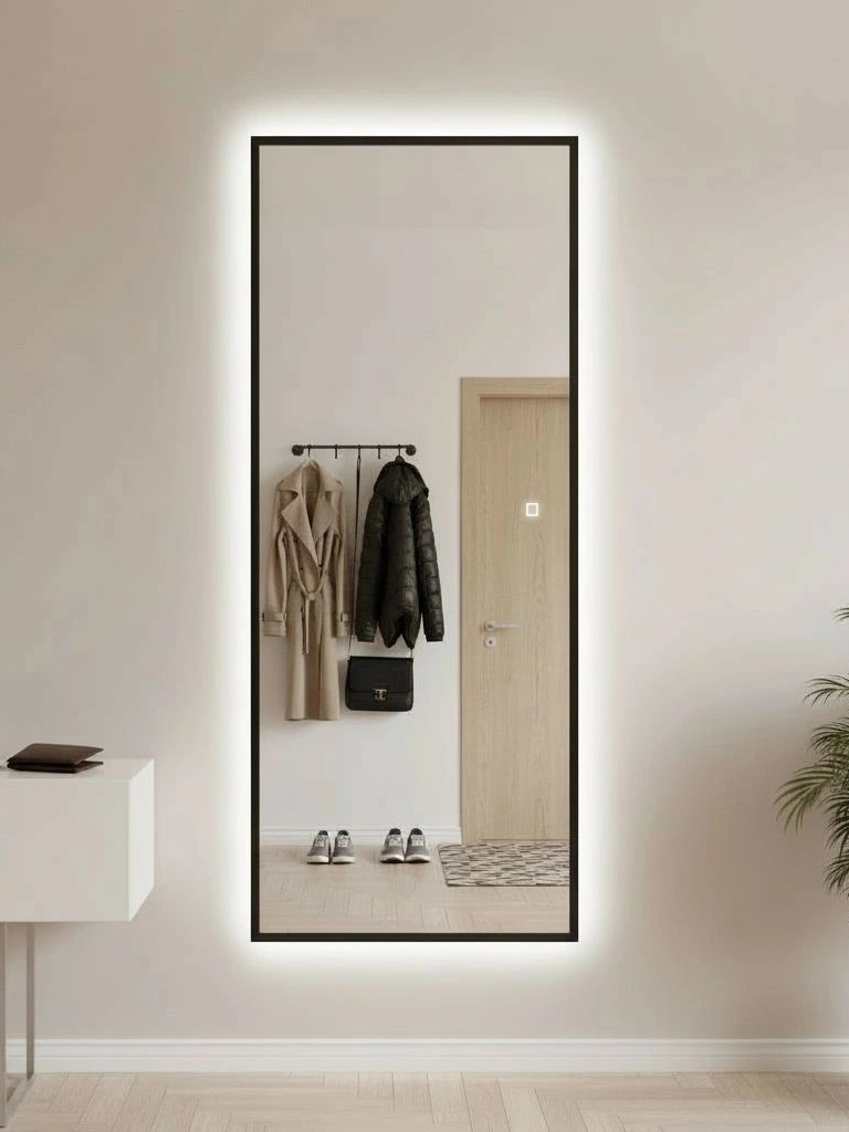 Зеркало настенное с подсветкой в чёрной алюминиевой раме Alias Квартал 180*80, нейтральный свет, сенсор