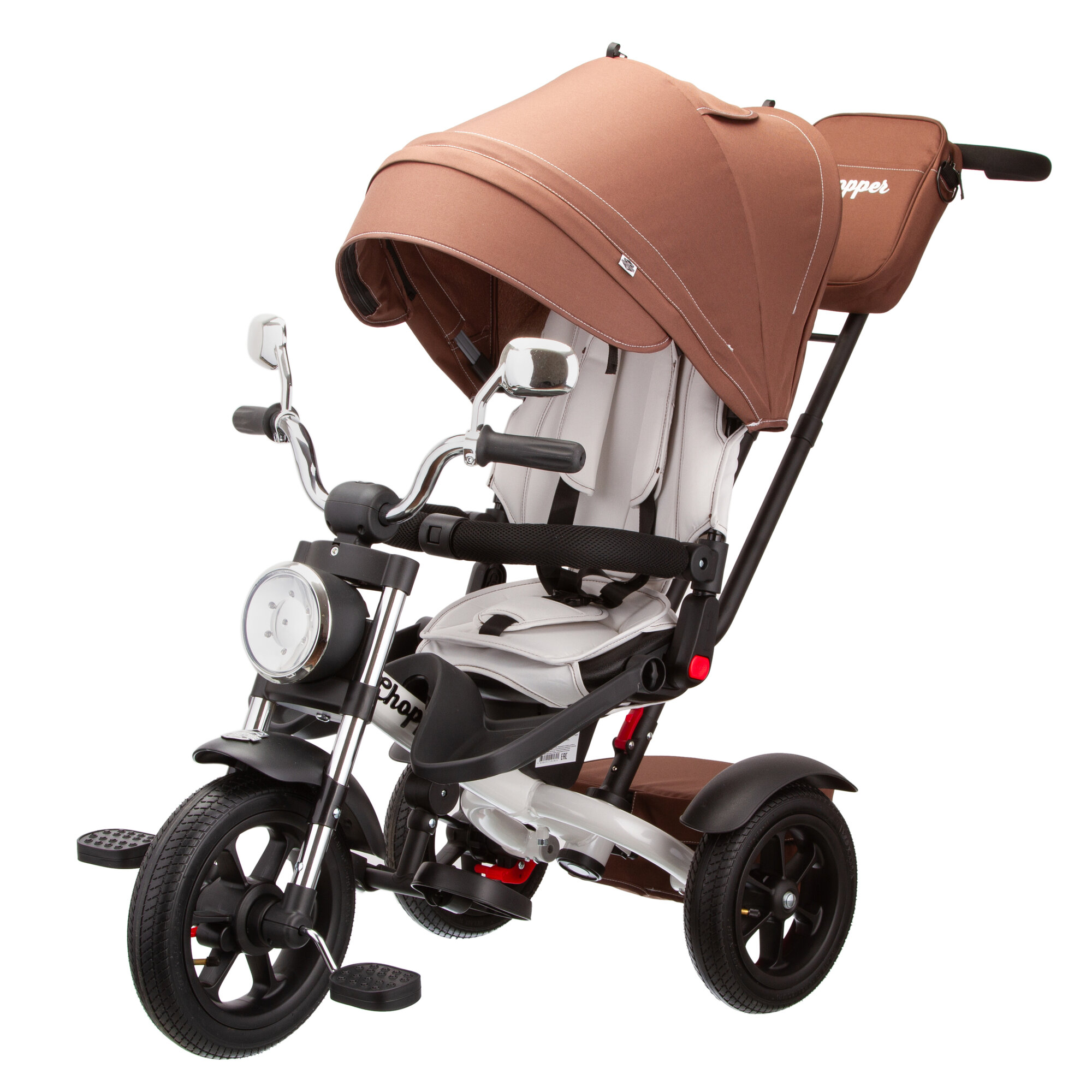 Детский трехколесный велосипед Chopper, прогулочная коляска (родительская ручка, сумочка, козырек)