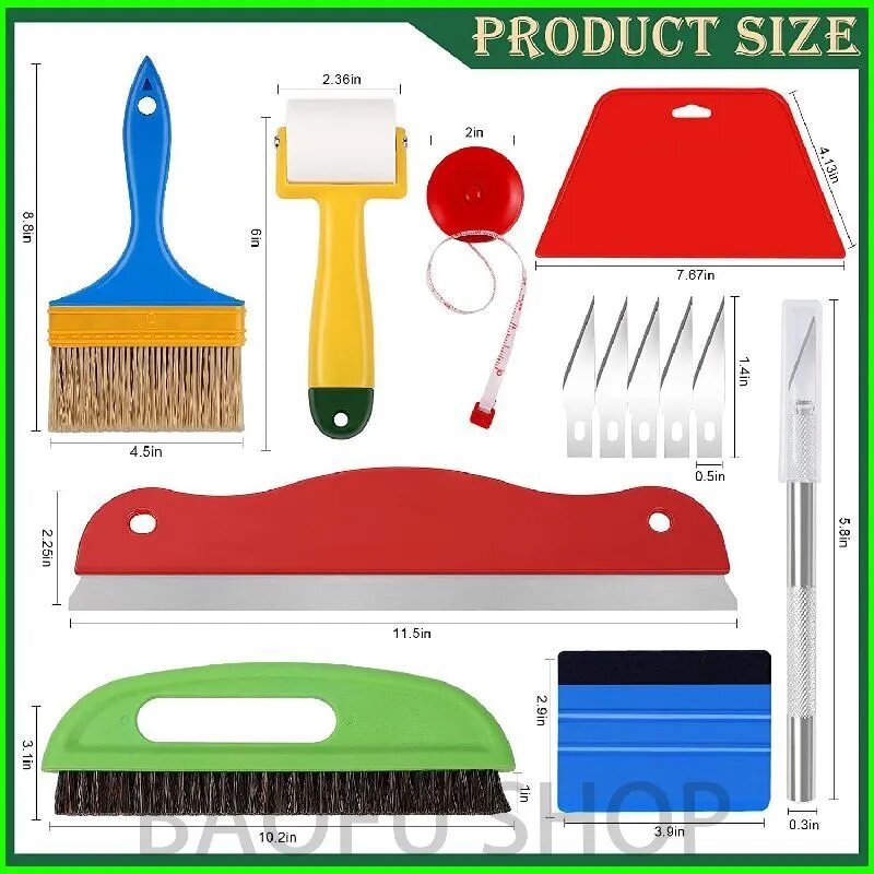 Набор инструментов для поклейки обоев, кисть, валик, шпатели, нож, рулетка