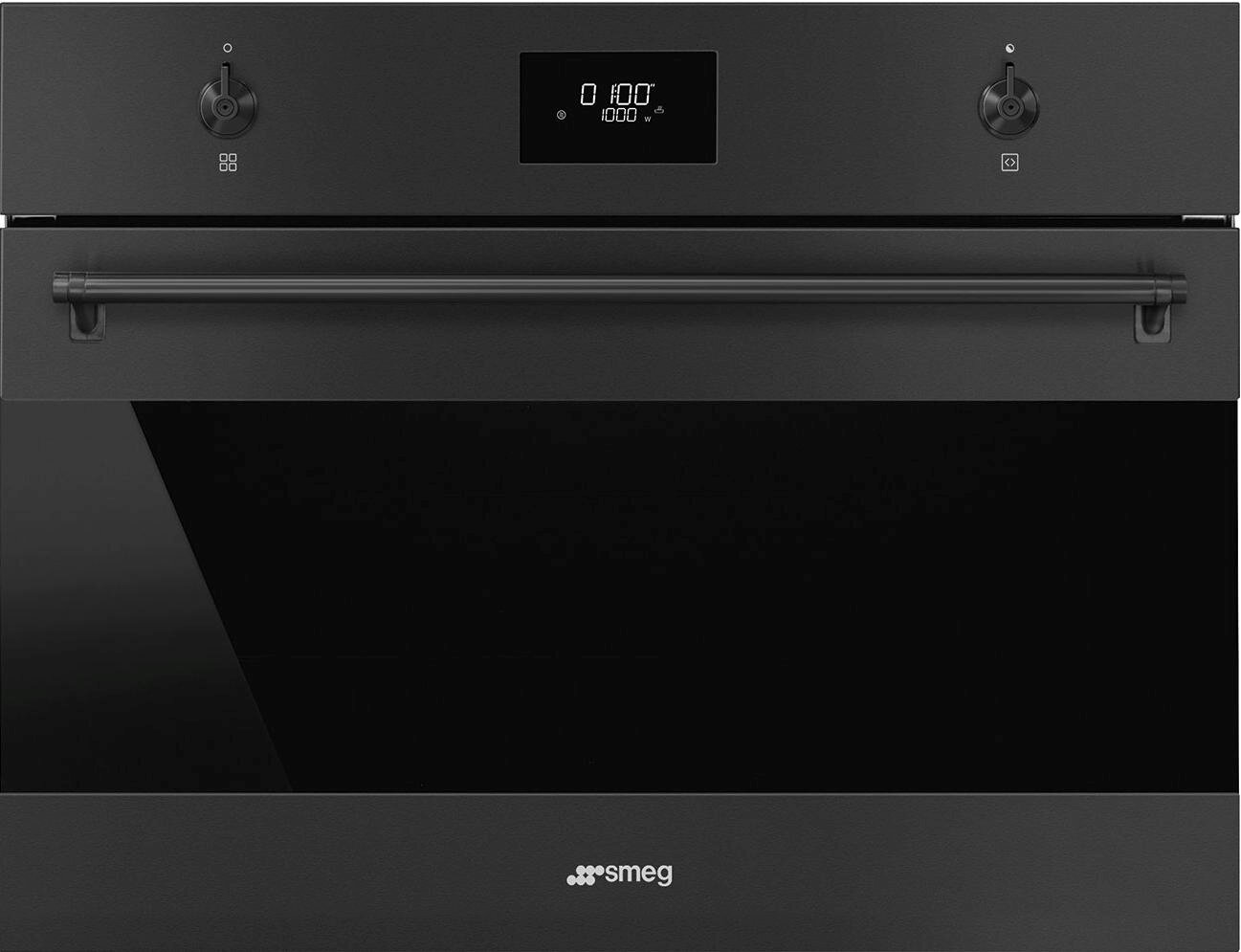 Встраиваемая микроволновка Smeg SO4301M0N, гриль, LCD-дисплей, 40 л, высота 45,8 см