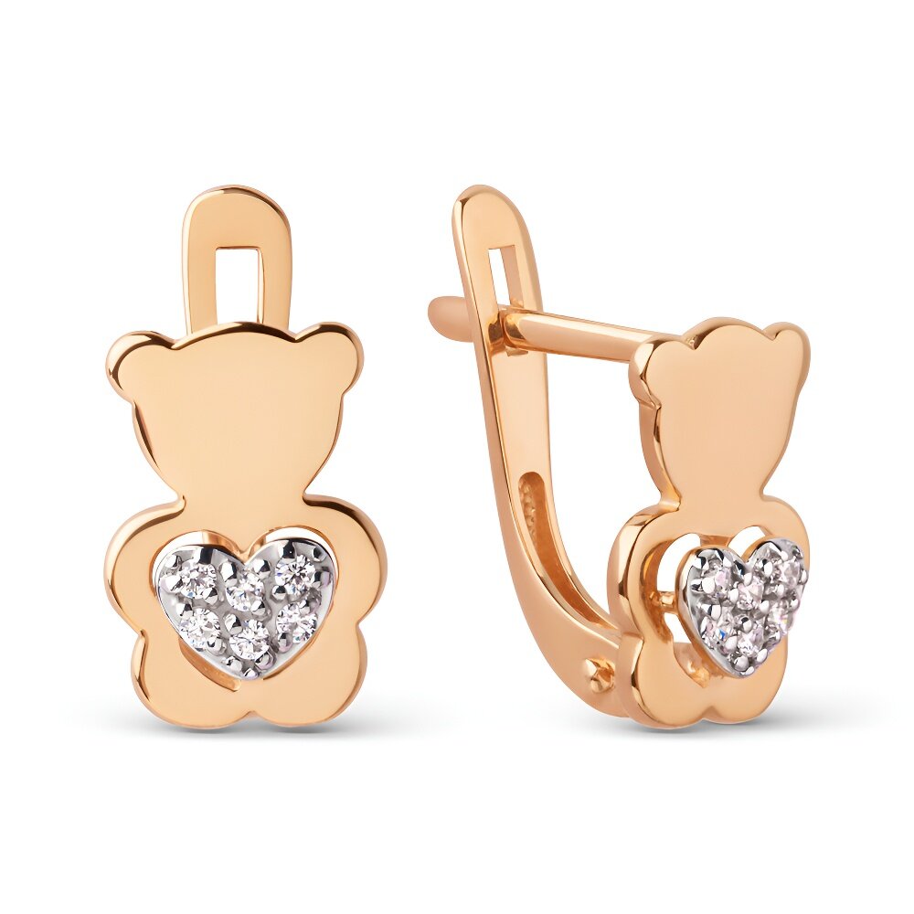 Серьги, красное золото, 585 проба, фианит
