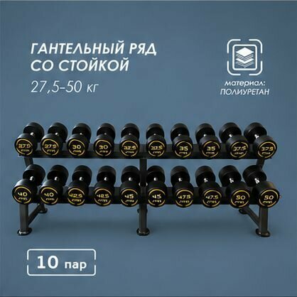 Набор полиуретановых гантелей 27,5-50кг (10пар) со стойкой FTX-413.1