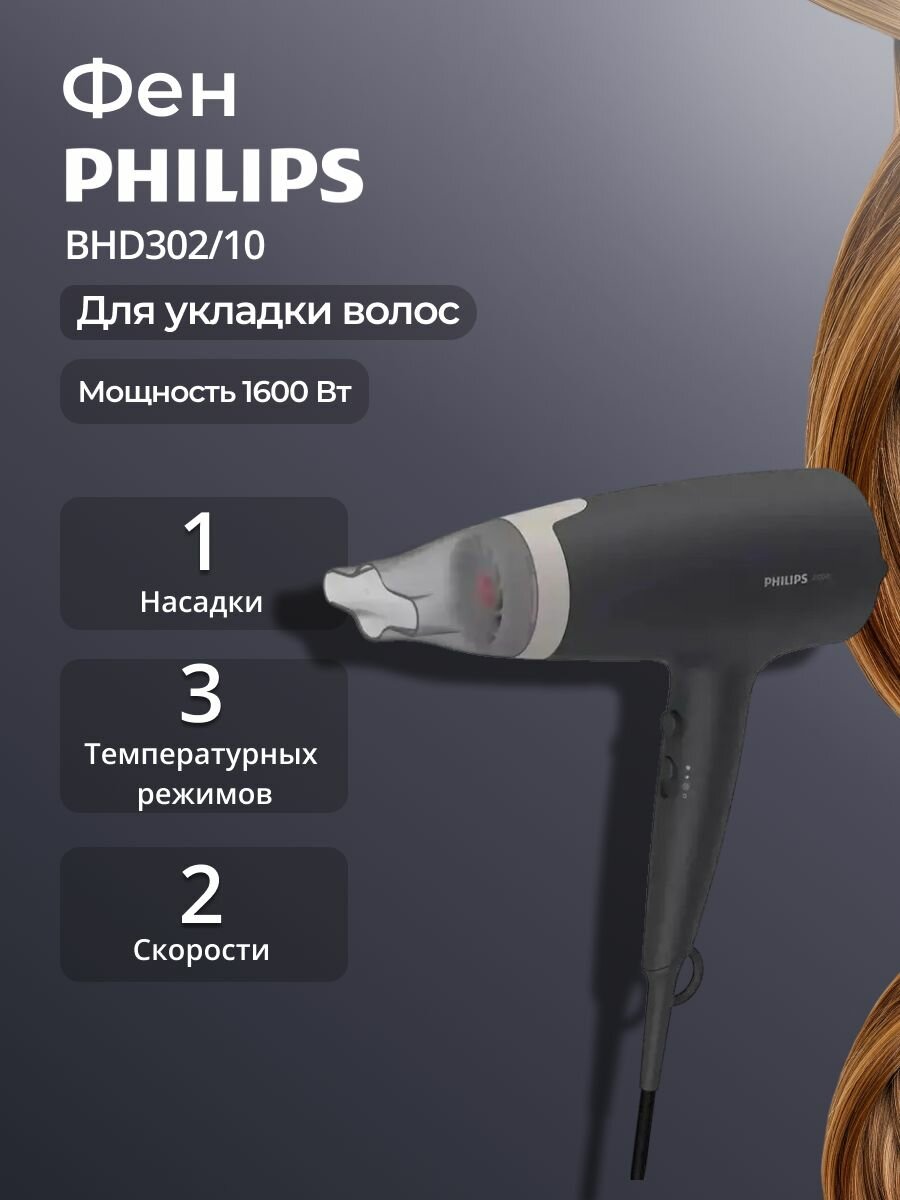 Фен Philips BHD302/10 Black