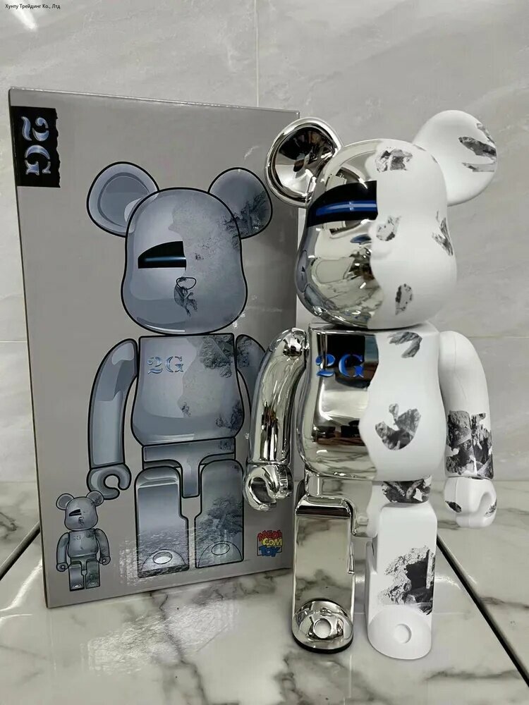 Bearbrick400%Плюшевый Мишка 28см,28, База Сораяма 2G, белый, черный, серебристый