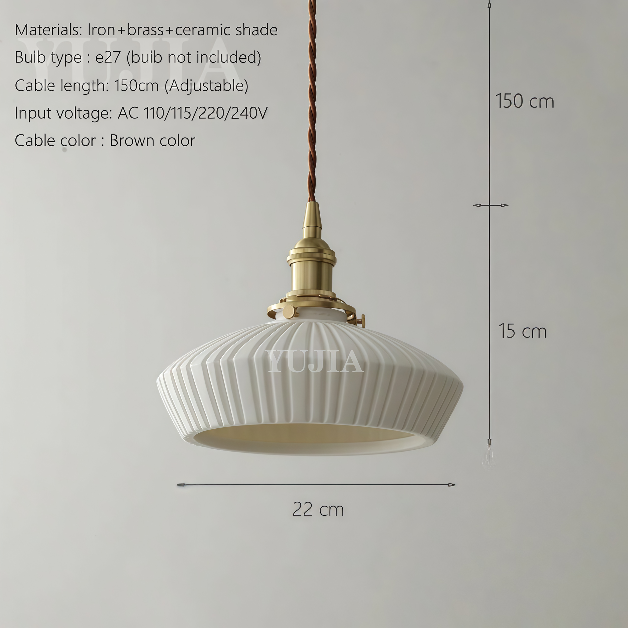 Подвесной светильник WGNUUC керамический кремовый, Bulb not included,