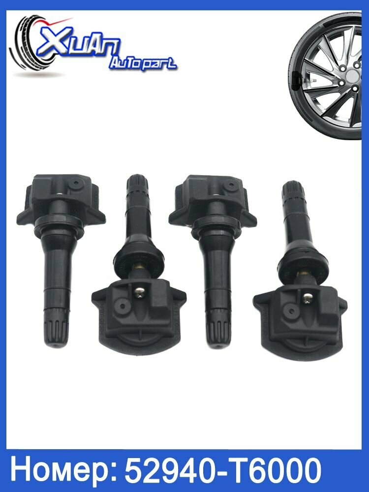 Четыре новых 52940-T6000 TPMS Датчик давления шины 433 МГц Подходит для Hyundai Genesis G80 G90 GV70 GV80 G80 EV GV70 EV 2021-2026, 52940-T6001 52940-AR100 52933-D4100 52933-D9100 52933-F200