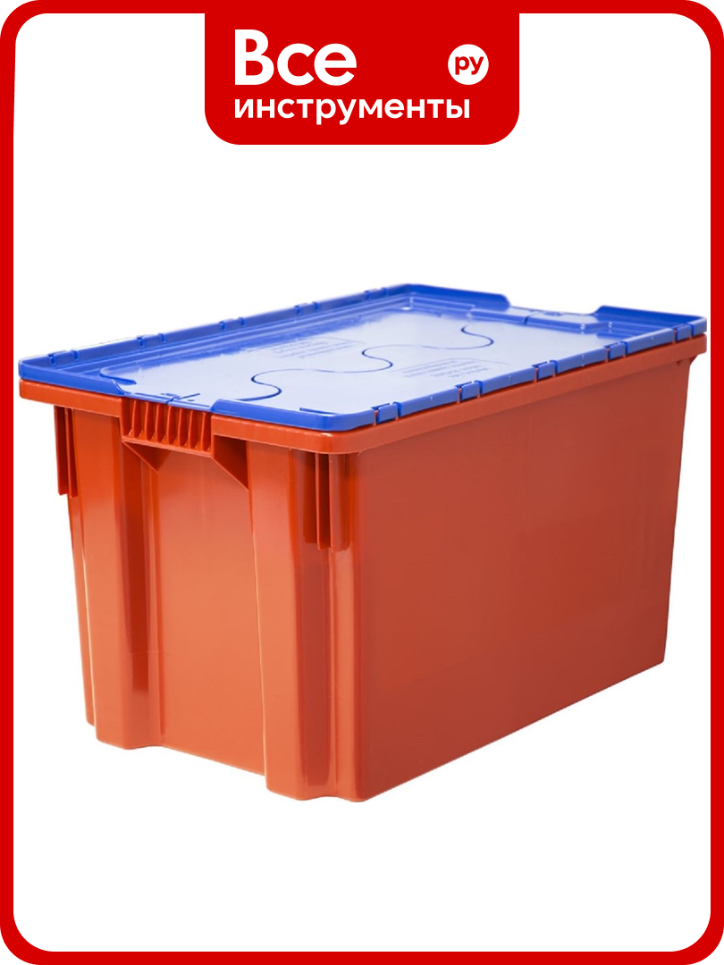 Ящик Тара. ру п/э 600х400х350 сплошной, с синей крышкой, Safe PRO, красный