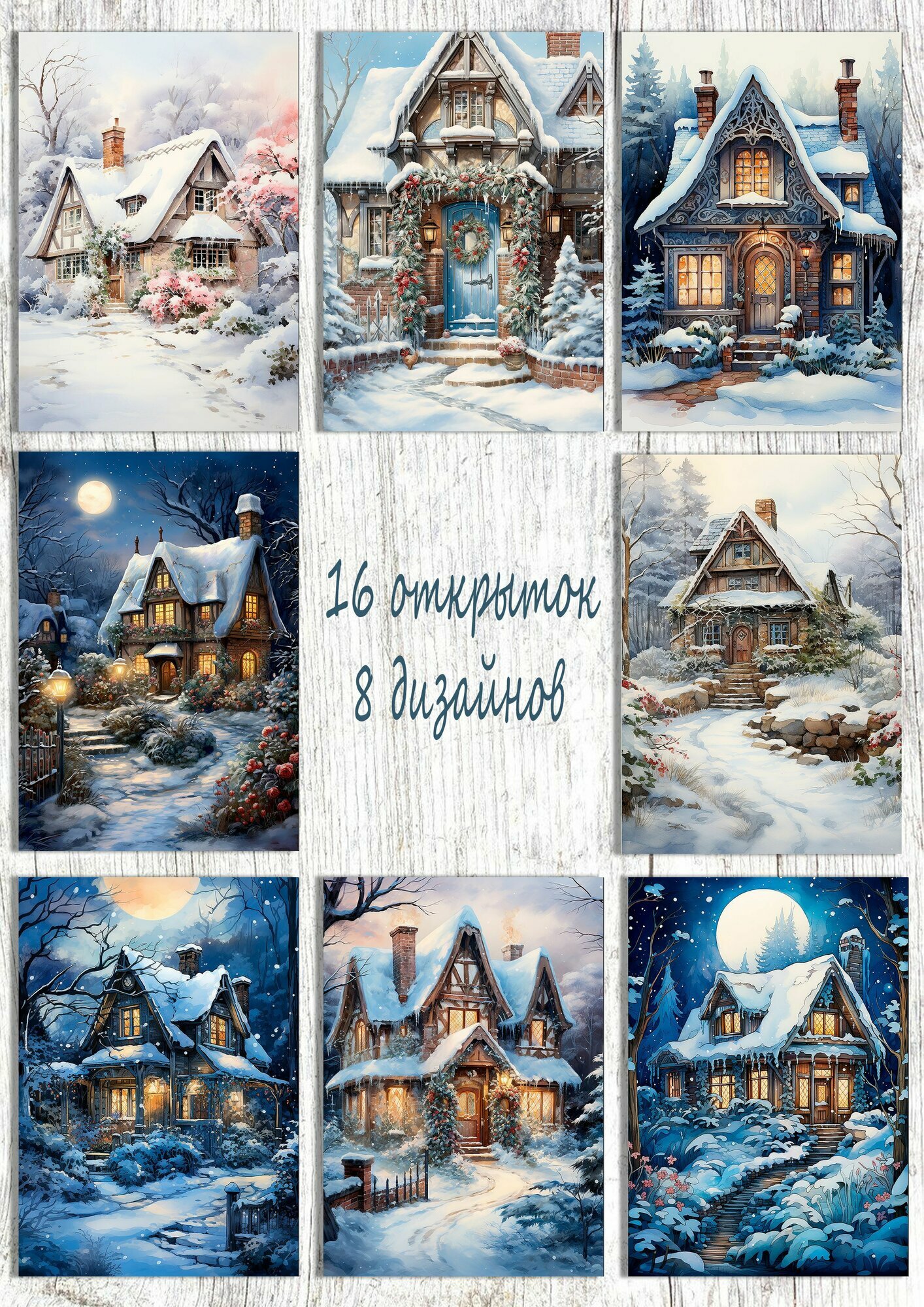 Открытки Новый год, Рождество, 16 штук