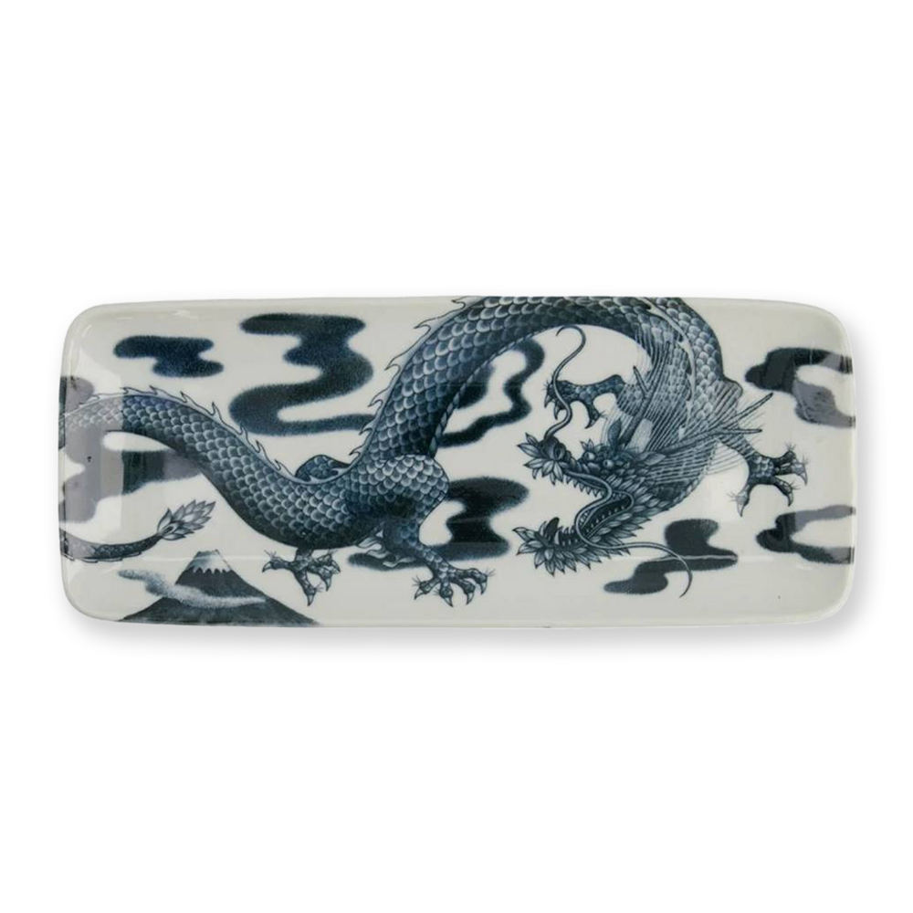 Блюдо прямоугольное Dragon 28х14 см, чёрный декор, фарфор, Tokyo Design, 18748