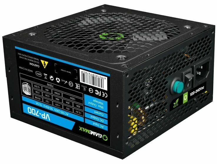 Блок питания GameMax VP-700 80+ 80 Plus Bronze (VP-70080+) черный - ATX 20+4 пин, 4 pin + 4 pin CPU, 5 SATA, 2 x 6+2 pin PCI-E