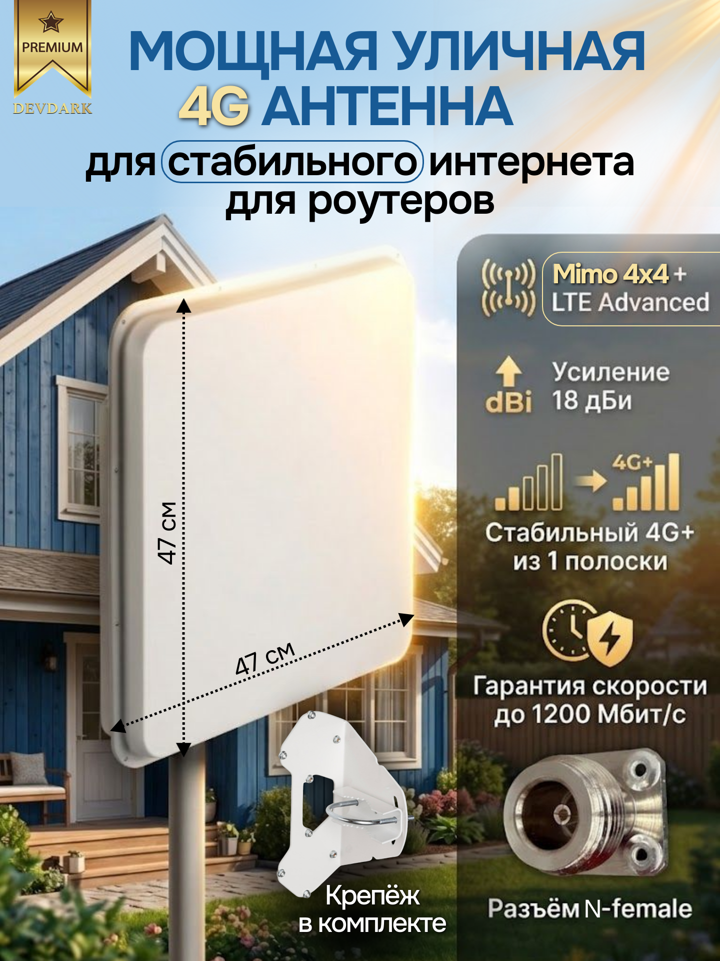 Антенна уличная Kroks 2404 N для роутеров и модемов, усилитель интернет сигнала для дачи, дома, офиса.