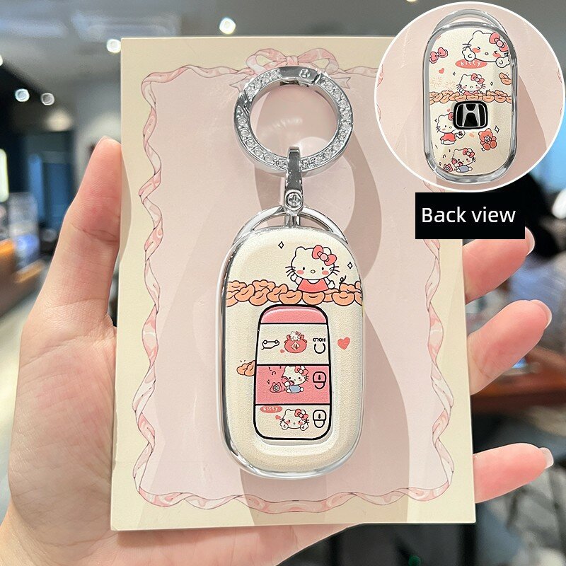 Защитный чехол для ключей Hello Kitty с блестящим круглым кольцом для Honda Fit Civic