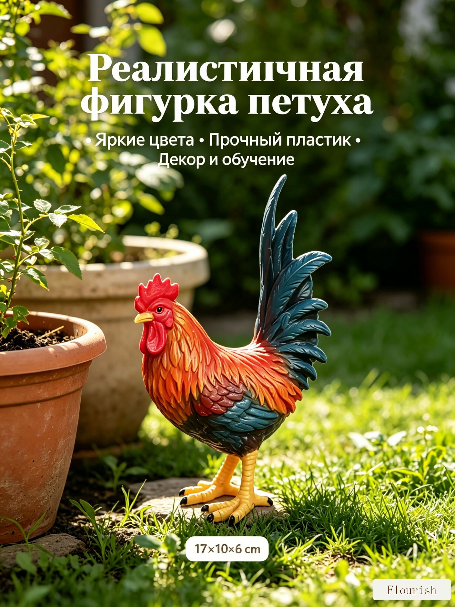 Фигурка Петуха, Декоративная Статуя, Симуляция, Пластик, Яркие Цвета, 1 Штука