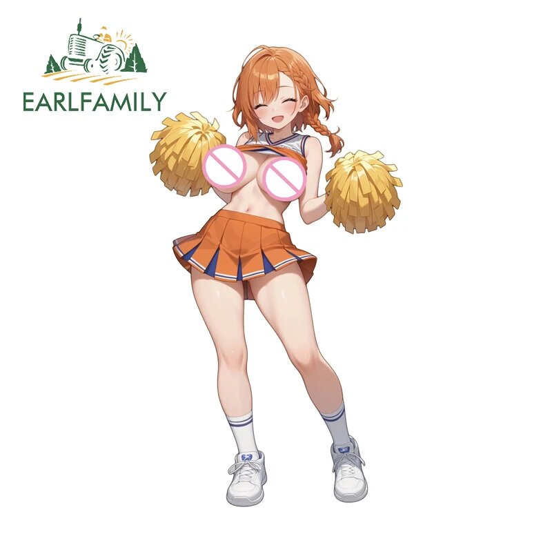 EARLFAMILY оранжевый черлидинг девушка автомобильные наклейки виниловые аниме автомобильная пленка водостойкая солнцезащитная наклейка на лобовое стекло ноутбук декор каравана