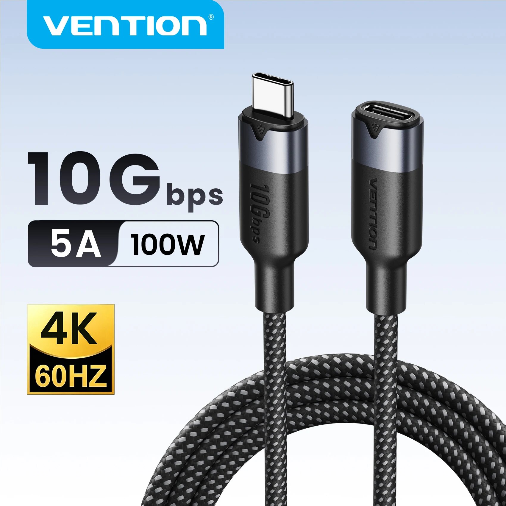 Vention USB-C кабель 0.5m, 10Gbps, 5A, 4K@60Hz, белый — фото 1