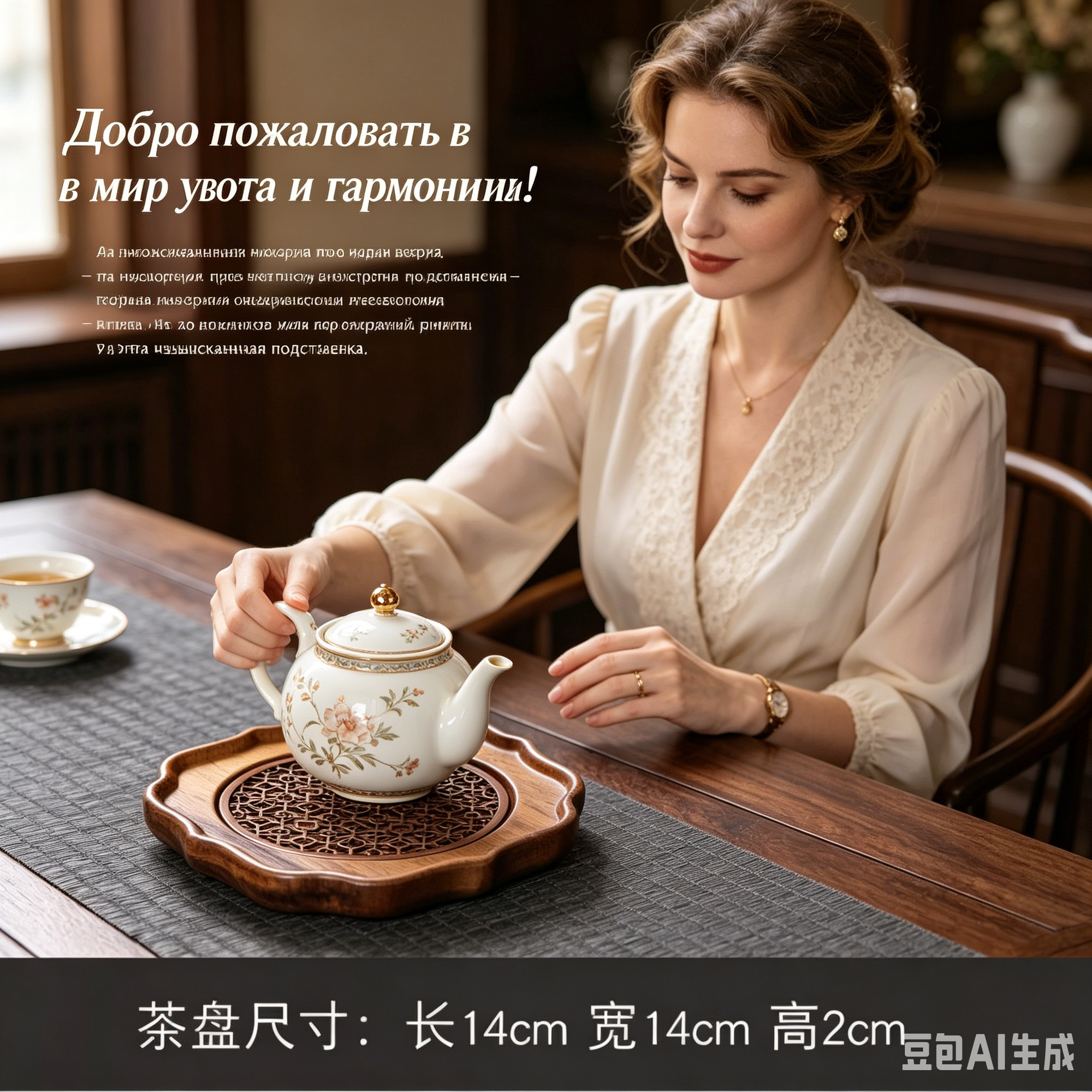 Подушечка для чайника из орехового дерева, в форме лепестка, 14*14*2 см