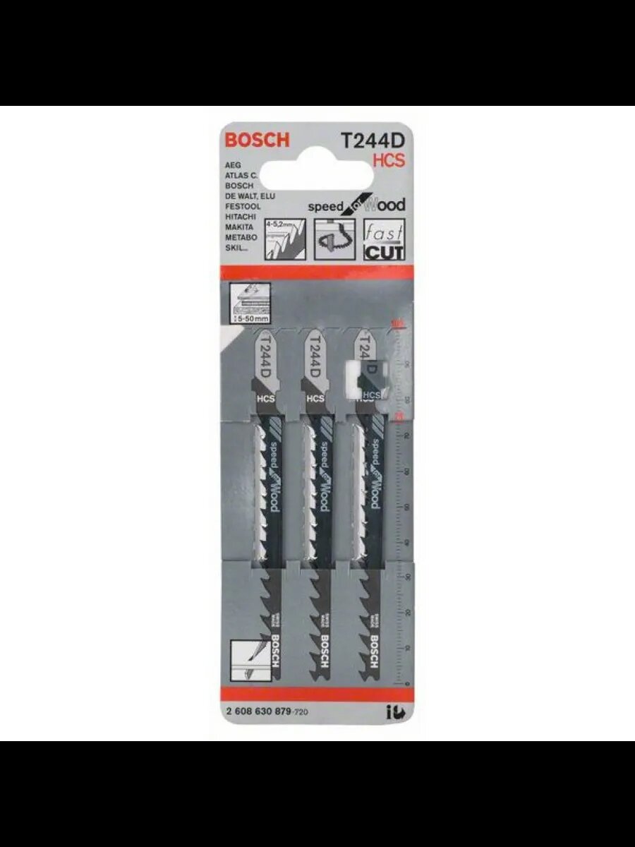 Полотна пильные T 244 D Speed for Wood для лобзика 3 шт. (100 мм; HCS) Bosch 2608630879