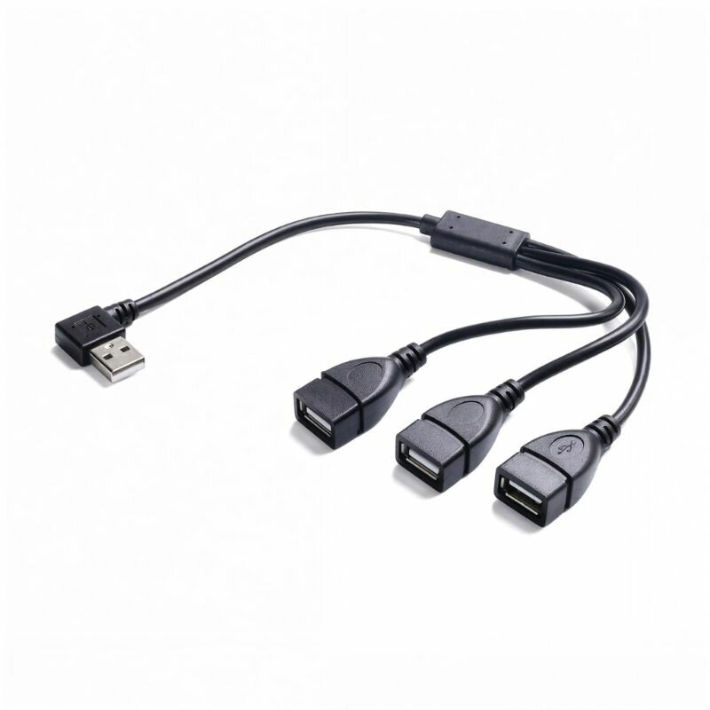 (1 шт.) Угловой разветвитель USB (male) на 3 порта USB (female) изгиб влево