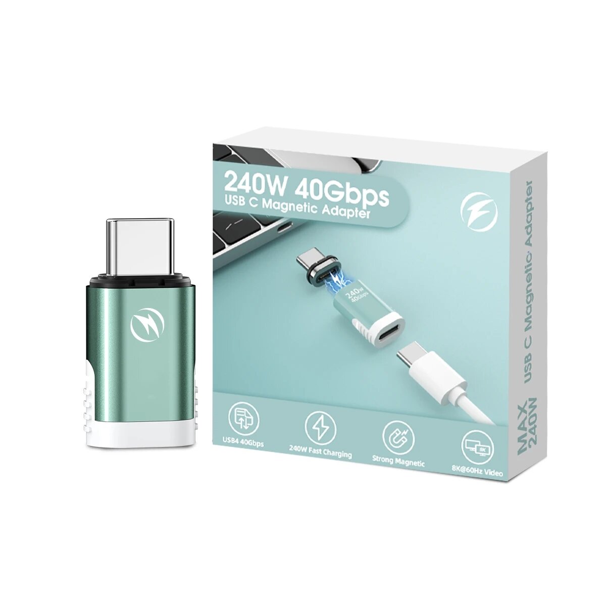 ANKNDO 24-контактный 5A USB C магнитный адаптер 240 Вт USB4 40 Гбит/с 8K 60 Гц магнитный зеленый