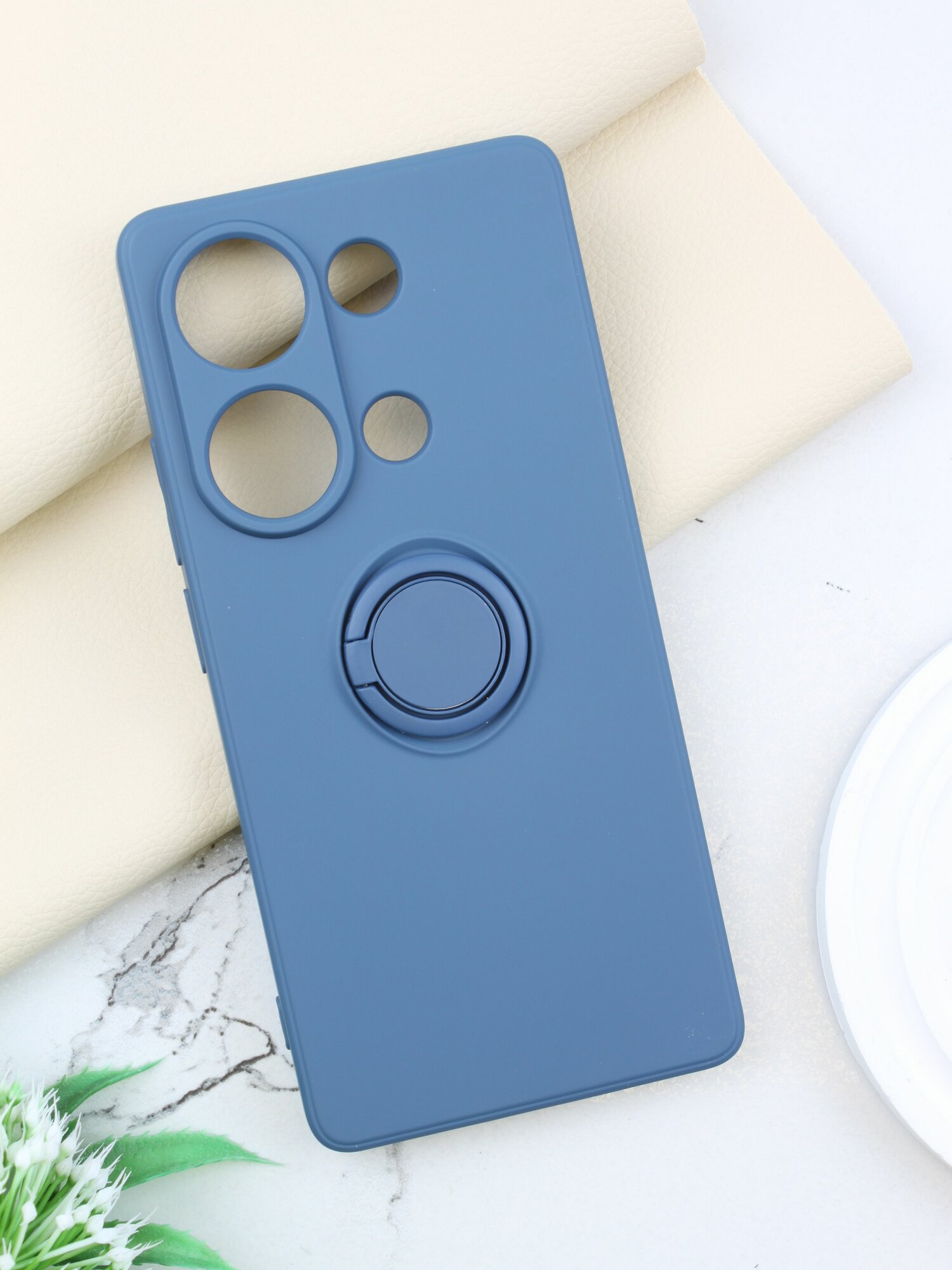 Силиконовый чехол для Xiaomi Redmi Note 13 Pro (4G) / Poco M6 Pro, с кольцом, Soft Touch, синий
