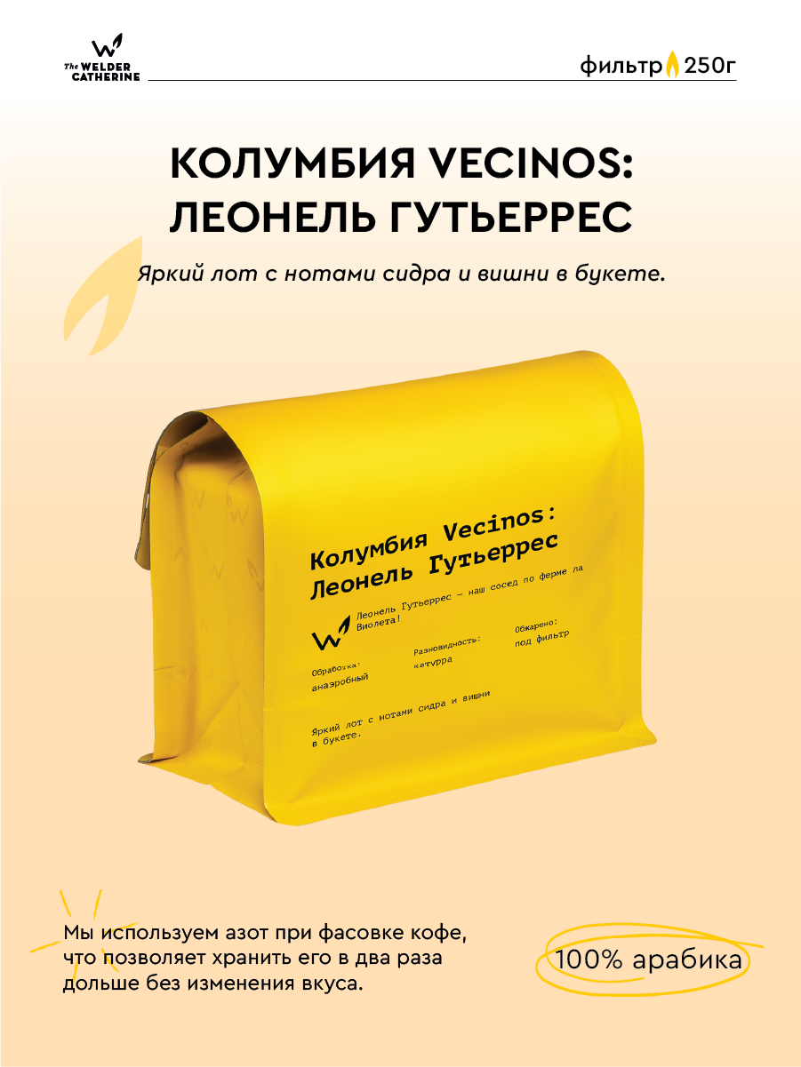 Кофе в зернах Сварщица Екатерина "Колумбия Vecinos: Леонель Гутьеррес" под фильтр - 250 гр