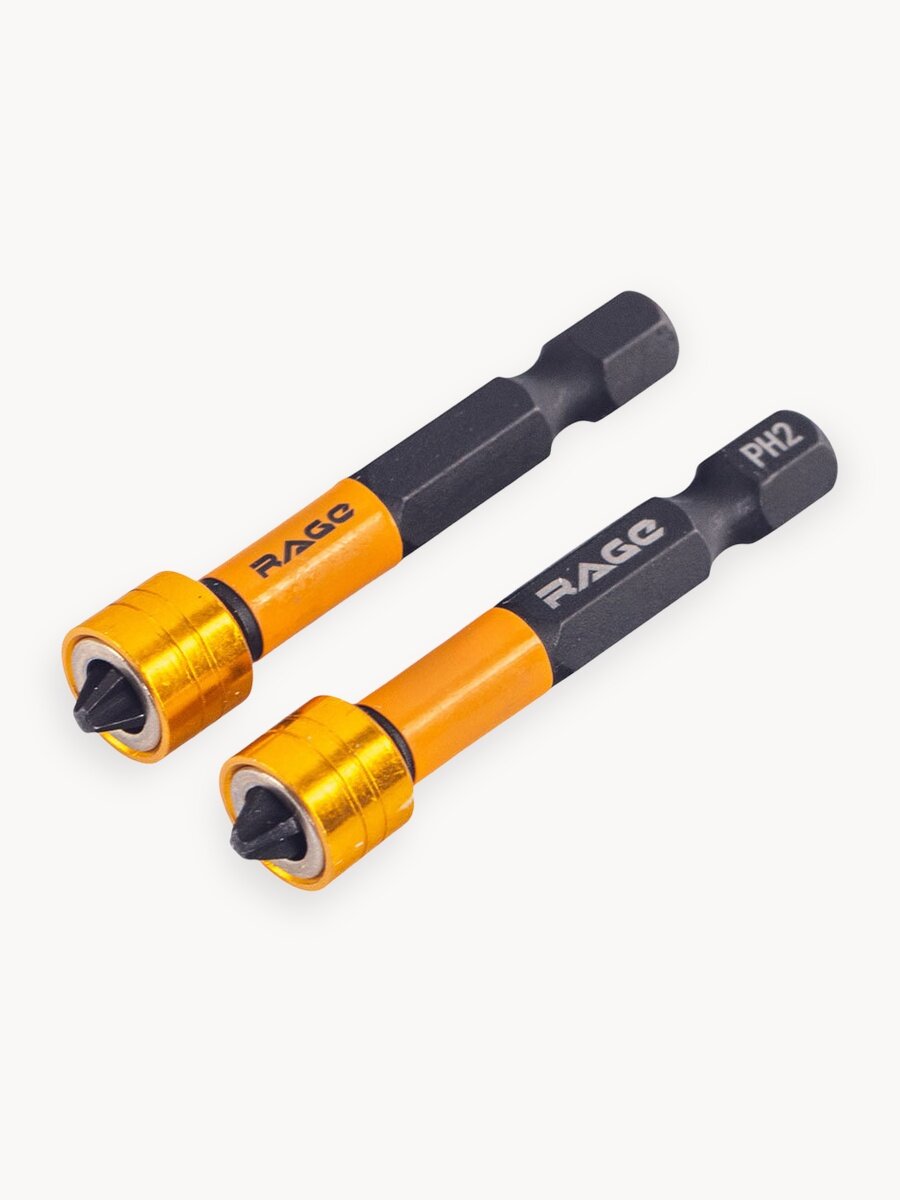 Биты с магнитным ограничителем PH2 x 50 мм 2 шт для ДСП гипсокартона RAGE by VIRA
