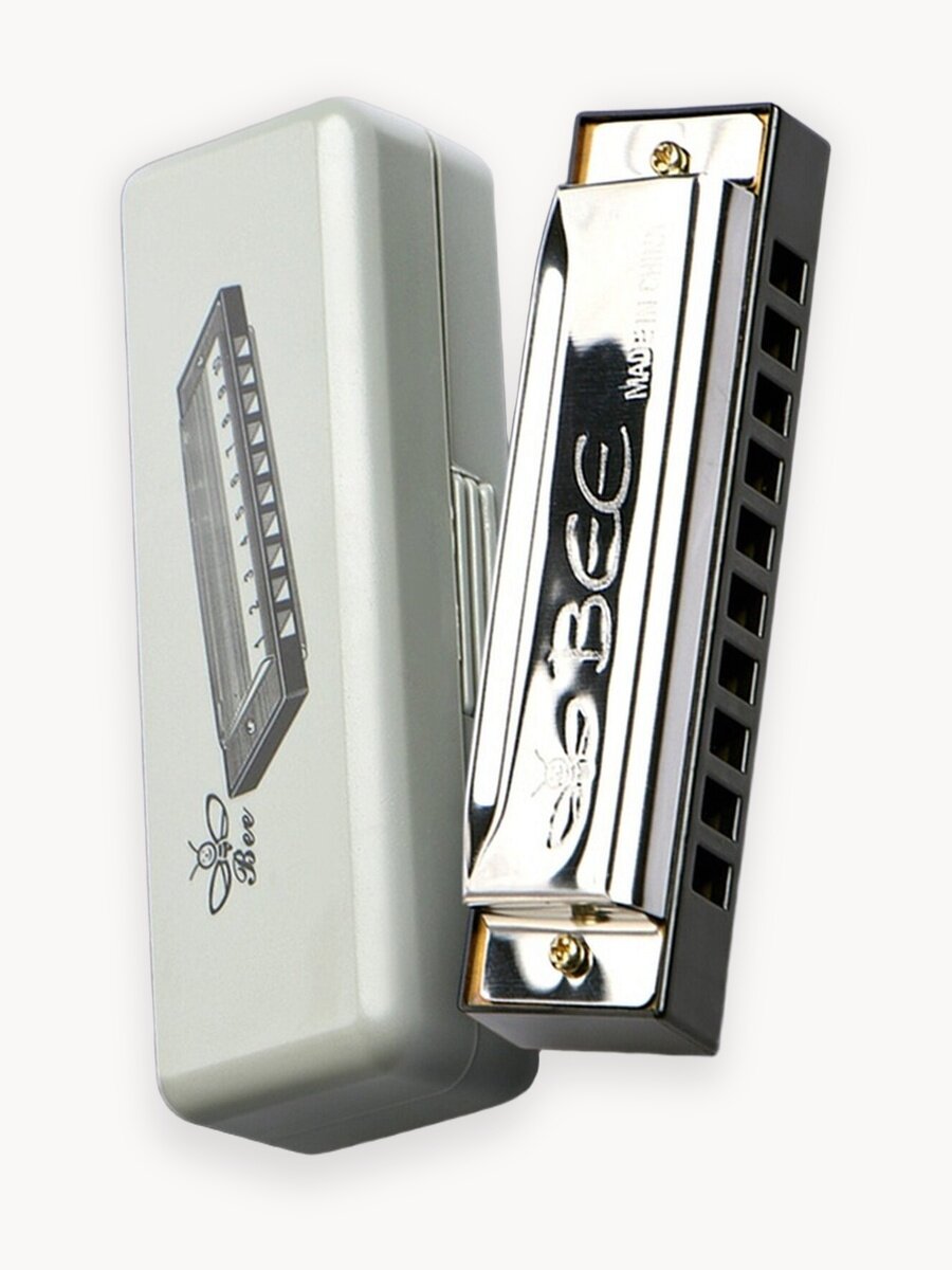 Губная гармошка, диатоническая, 10 отверстий, c-major, с футляром, серебристая