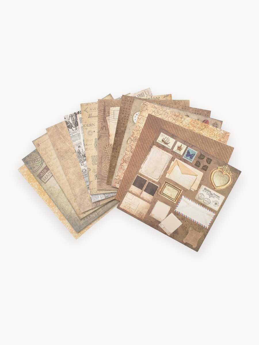 Бумага для скрапбукинга, для открыток, творчества, декора 30х30 см Ретро, двусторонняя, 12 листов, 12 дизайнов, 180 г/м2, Остров Сокровищ, 662767