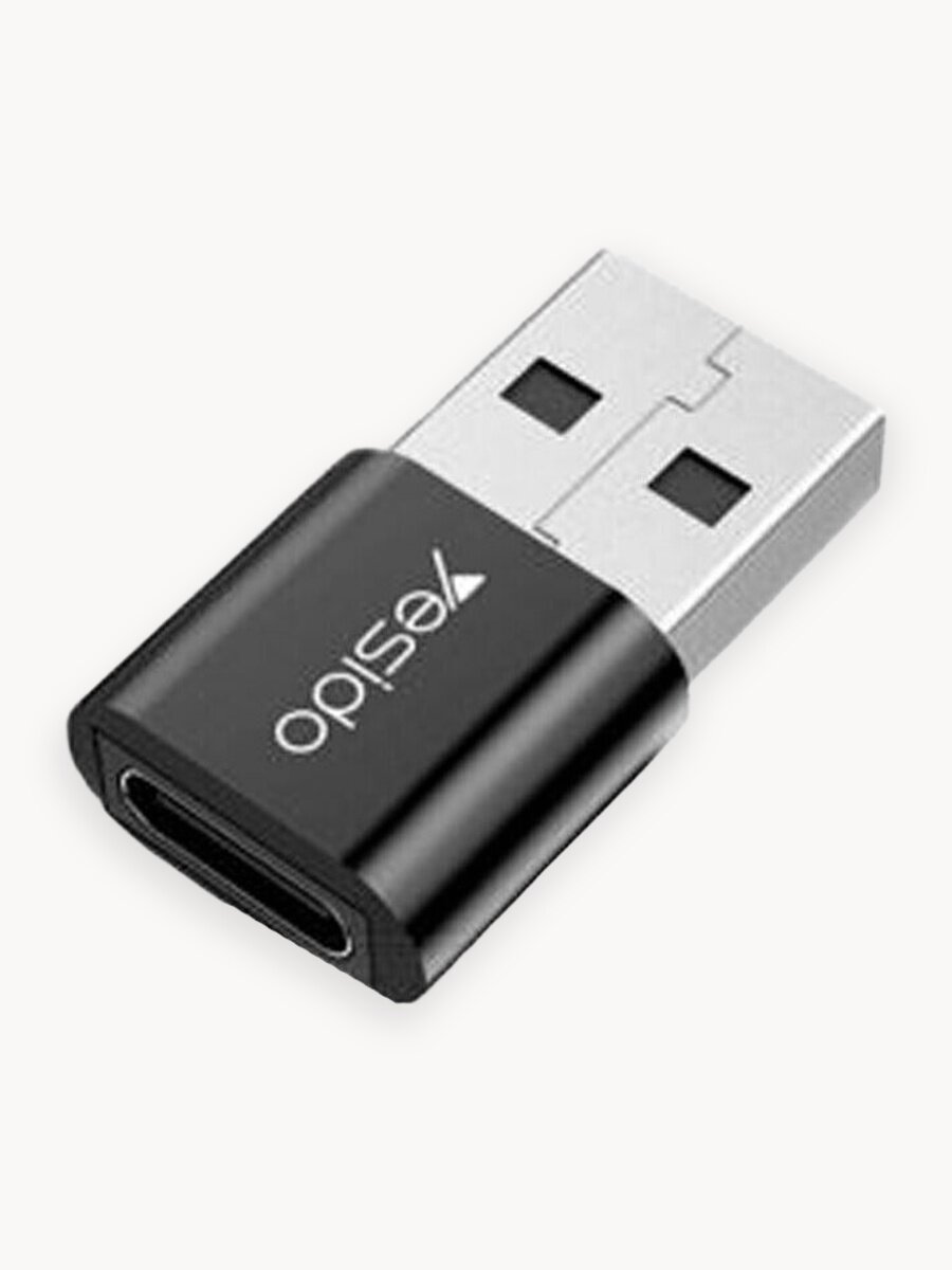 Переходник Yesido GS09 OTG Adapter USB to Type-C, алюминиевый, для быстрой зарядки и передачи данных, черный