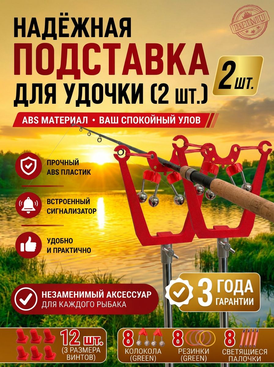 2 шт Подставка для удочки из ABS-пластика, усиленный сигнализатор поклевки для фидера, не ломается на солнце, гарантия 3 года, набор с колокольчиками