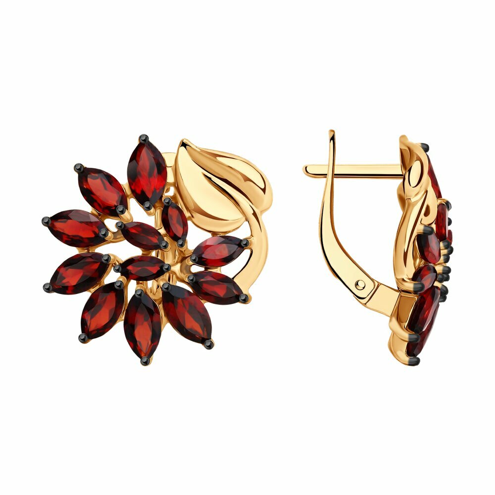 Серьги, серебро, 925 проба, золочение, гранат