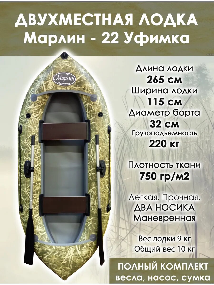 Лодка надувная гребная двухместная уфимка 22 камуфляж трава