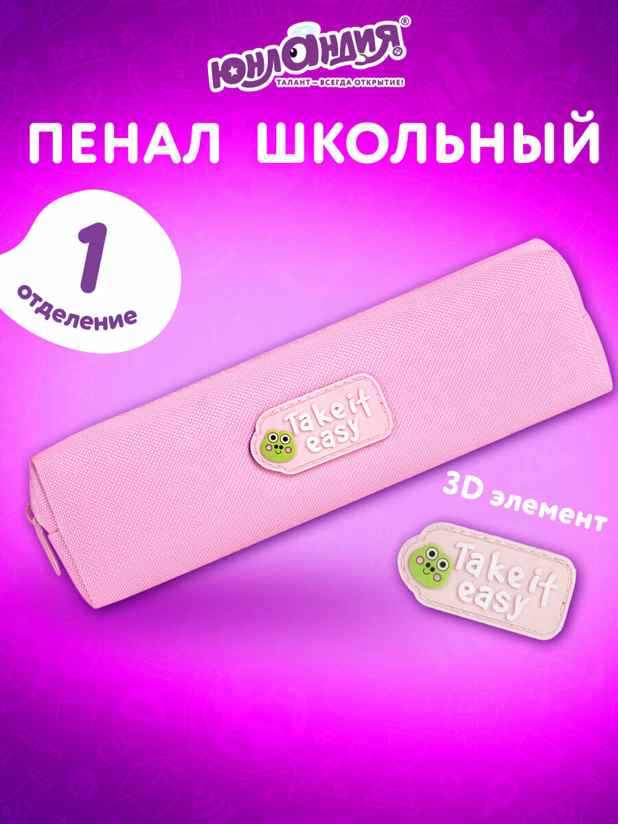 Пенал школьный для девочек, для карандашей и ручек с 1 отделением, канцелярия для школы, полиэстер, 20х6х4 см, Юнландия, 273802