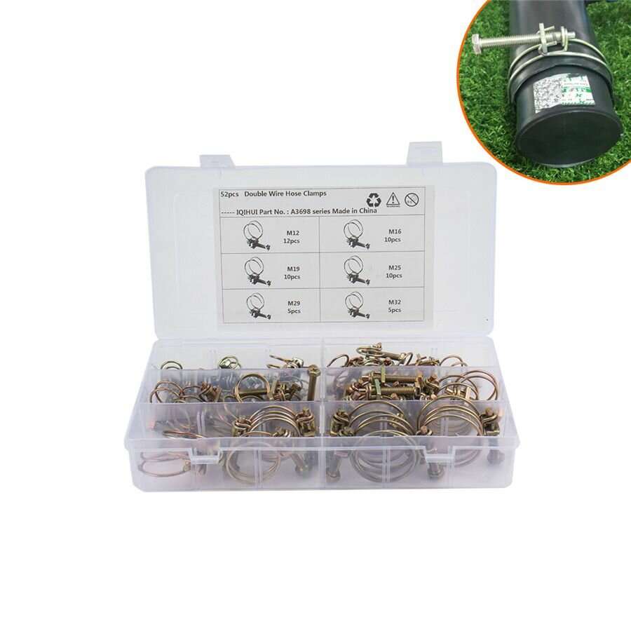 52 шт. хомутов для шлангов с двойной проволокой M12 M16 M19 M25 M29 M32, винты, болты, плотная посадка
