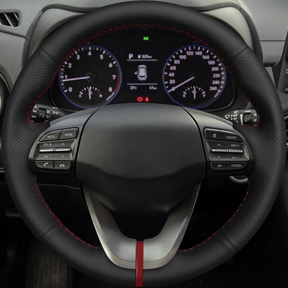 Чехол на руль автомобиля, сделай сам, сшитый вручную черный искусственный кожа для Black Thread