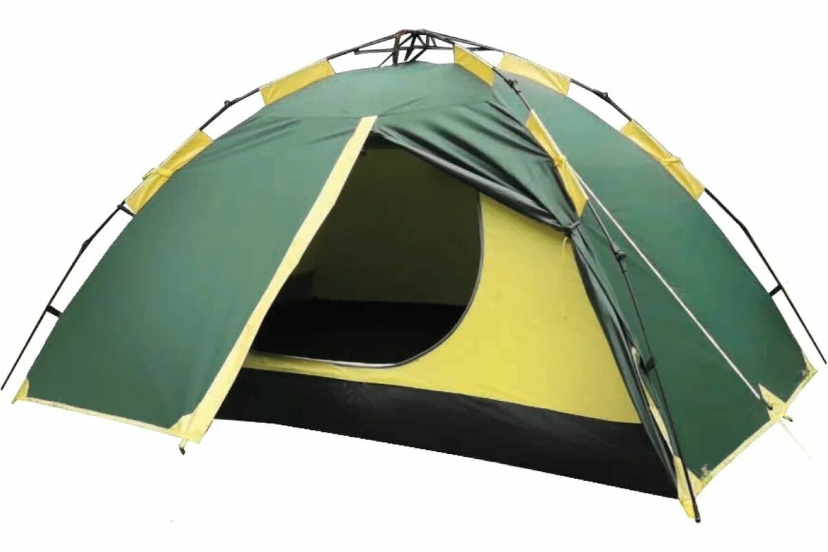 Палатка Tramp "Quick 3 V2", кемпинговая, двухслойная, 3 места, зеленая/желтая