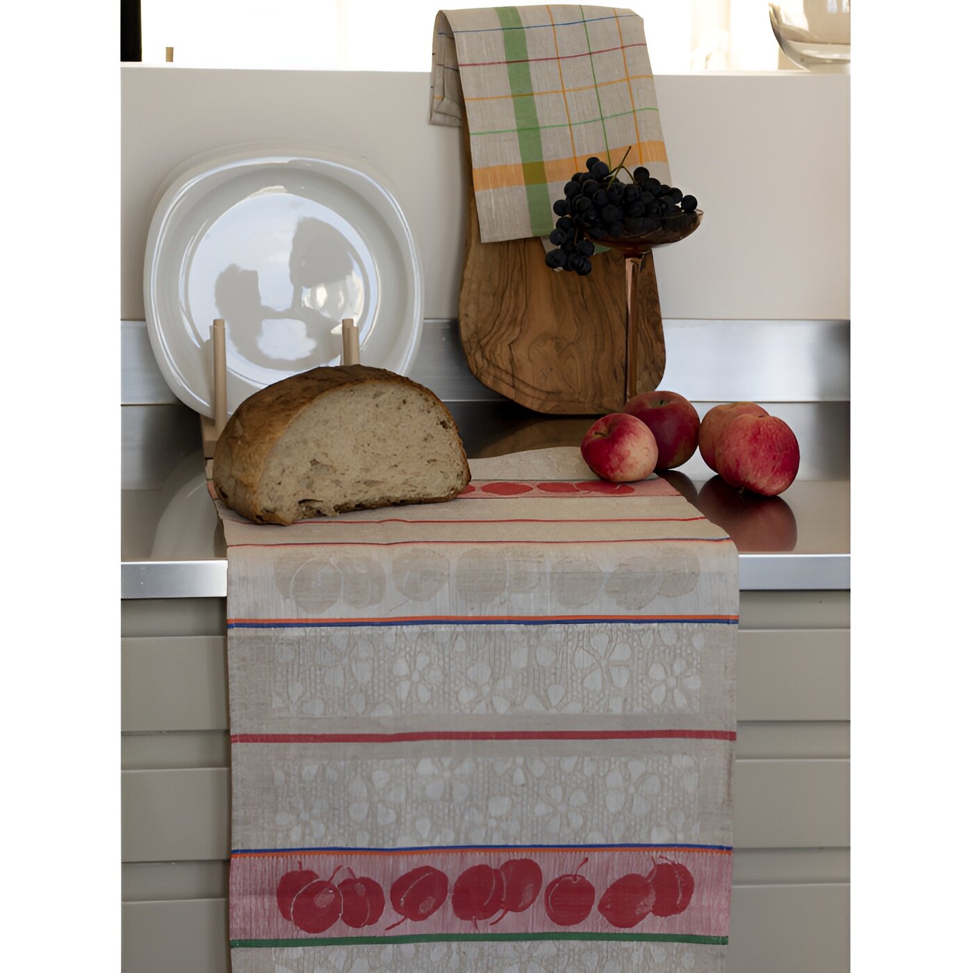 Льняные кухонные полотенца жаккард 2 шт 35 х 70 Сертификат OEKO-TEX ID: 151.2_Сад (35х70 см, Красный)