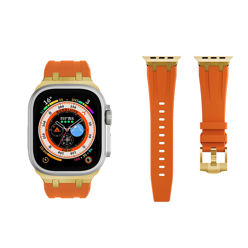 Ремешок унисекс Vobafe для Apple Watch S10 Ultra, силиконовый, оранжевый, gold & stainless steel clasp, 85×127 мм, 45mm EU