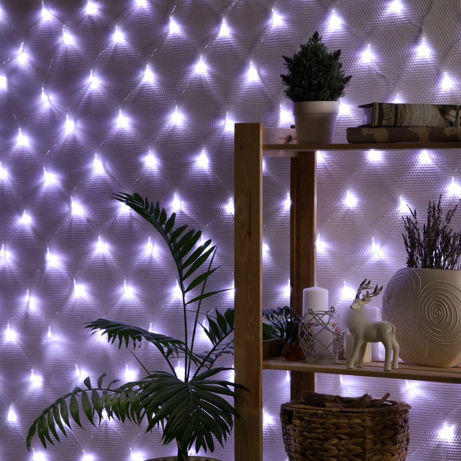 Гирлянда "Сеть" 1.6x1.6 м, IP20, прозрачная нить, 144 LED, 8 режимов, 220 В, свечение белое