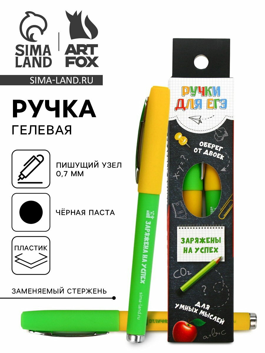 Ручка гелевая "Ручки для ЕГЭ заряжены на успех" 2 шт, чёрная паста