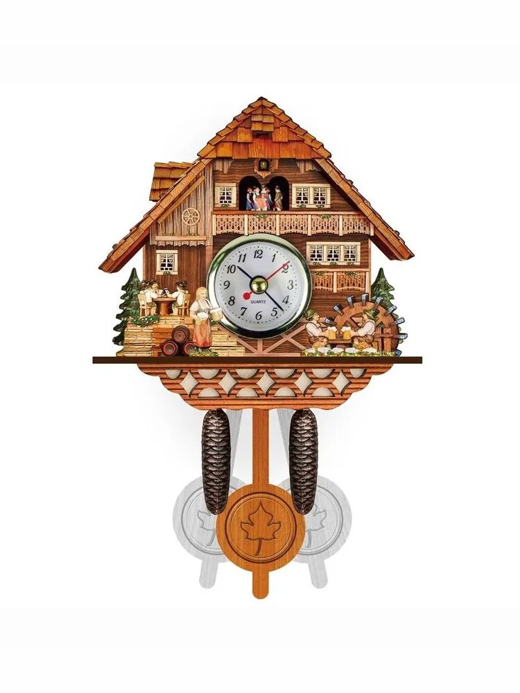 Настенные часы "Механические с кукушкой и подвижными фигурками, завод на 8 дней. Германия", 35 см х 34 см
