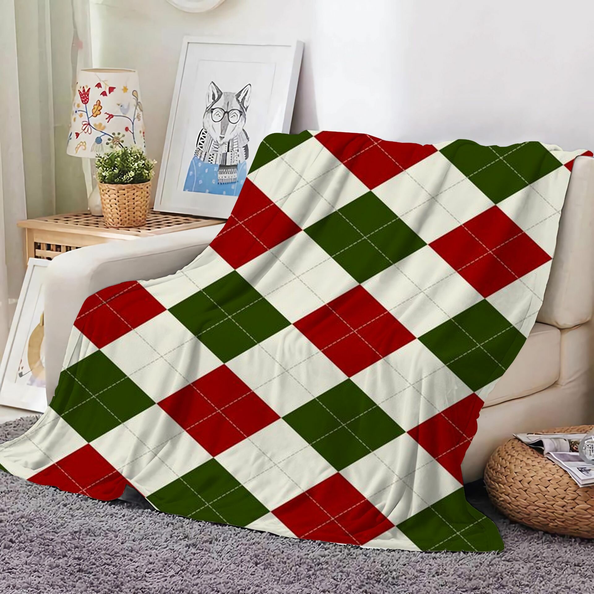 Одеяло "Рождественская елка", 150x200 см, красное, с принтом